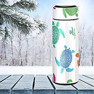 CaTaKu Small Water Bottle 12 oz, Colorful Sea Turtle Insulated Water Bottle for Water Coffee Tea Stainless Steel Flask Thermos Bottle Reusable Wide Mouth Vacuum Travel Mug
