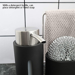 Kitchen Storage Rack with Detergent Dispenser, Steel Wire Ball and Brush Kitchen Sink Tableware Detergent Dispenser Container Dish Cloth Rag Storage Rack Black