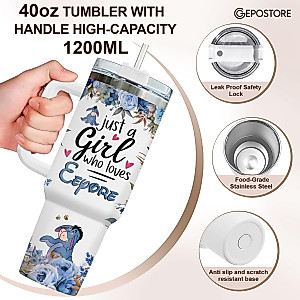 GEPOSTORE Christmas Gifts for Women Girls, Blue Donkey 40oz Tumbler with Handle, Cute Cartoon Character Tumbler, Birthday Gifts for Movie Lover