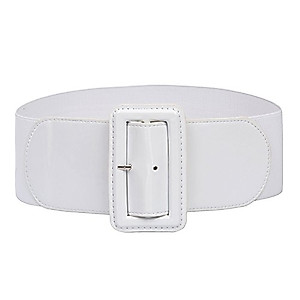 GRACE KARIN Ladies High Stretchy Waist Wide Patent Fashion Plain Leather Belt White L