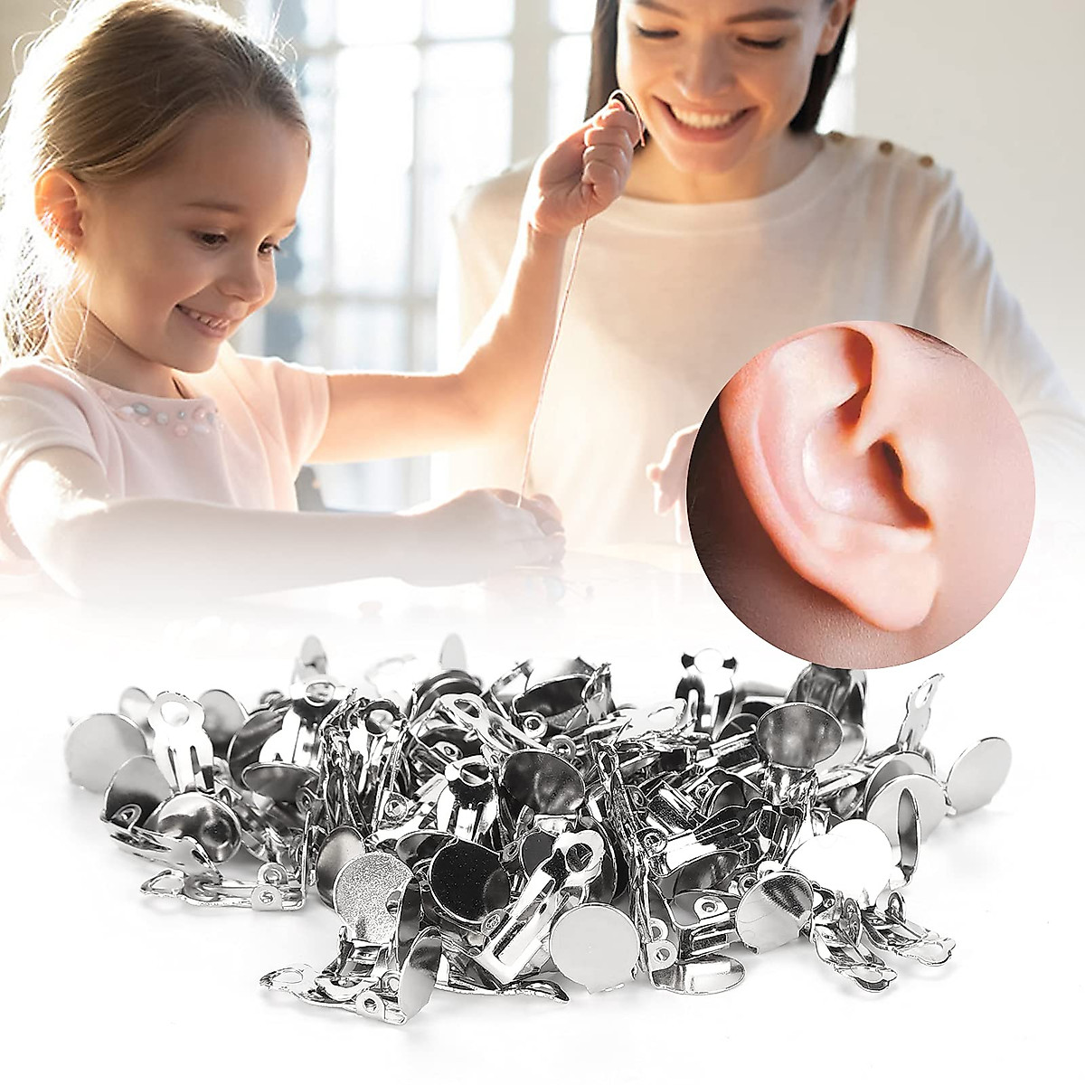 100 Pcs Tray Earring Clips, Flat Back Tray Earring Clips Metal Spring Ear Stud Clips for DIY Earrings Jewelry Making Findings