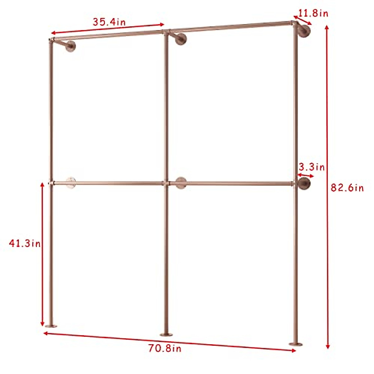 BOSURU Industrial Pipe Clothing Rack Wall Mounted,Clothes Racks with Double Hanging Rods for Closet Storage(Rose Gold)