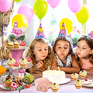 Rainmae 3 Tier Pink Flamingo Cupcake Stand, Hawaiian Theme Cupcake Holder, Luau Aloha Cake Holder Decorations, Dessert Tower Tropical Supplies Baby Shower for Summer Pool Beach Birthday Party Supplies