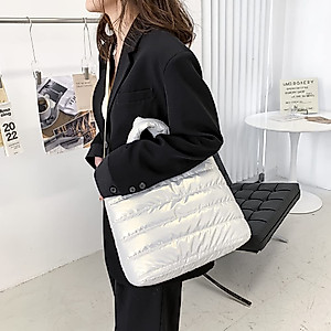 AZURAOKEY Puffer Tote Bag for Women, Quilted Cotton Padd, Women t Lattice Pattern Shoulr Bag nter n Cotton Padd Shoulr Bag n Padding-e