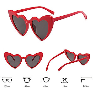 YooThink Heart Shaped Sunglasses for Women,Vintage Cat Eye Mod Style Retro Kurt Cobain Glasses (Red)
