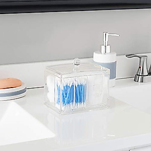 Home Basics Cotton Ball And Cotton Swab Holder With Cosmetic Pad Organizer, One Piece Lid, Q-tip Stand, Clear