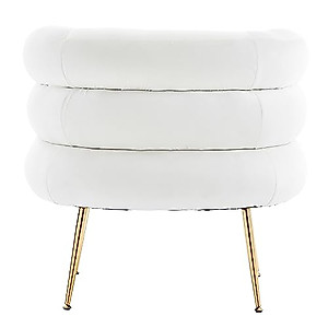 Modern Accent Chair with Ottoman - Barrel Chair with Golden Metal Legs - Velvet Single Sofa Reading Chair - Upholstered Tufted Lounge Chair - Armchair with Footrest for Bedroom Living Room - Beige