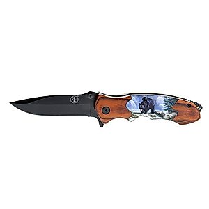 SE Spring Assisted Drop Point Folding Knife with Bear Design - KFD20018-4