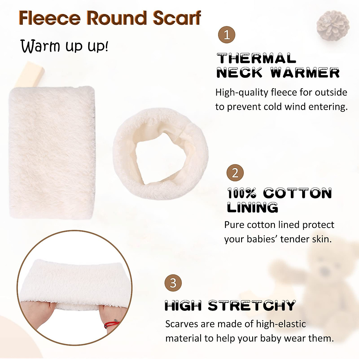 Fleece Baby Hat and Mitten Set Winter Toddler Beanie Warm Scarf Infant Ears Earflap Hood Scarves Caps for Baby Boys Girls (White, S)