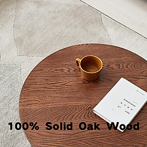 Grewood Round Coffee Table - 100% Solid Oak Wood Coffee Table with Three-Legged - Small End Table, Round Side Table for Living Room (Walnut Color)