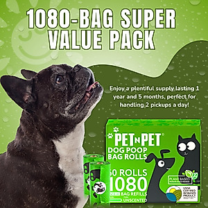 Pet N Pet 1080 Counts Green Poop Bags for Dogs, 38% Plant Based & 62% PE Extra Thick Dog Poop Bags Rolls, 9" x 13" Unscented Dog Bags for Poop, Doggie Poop Bags, Cat Poop Bags, Pet Waste Bags
