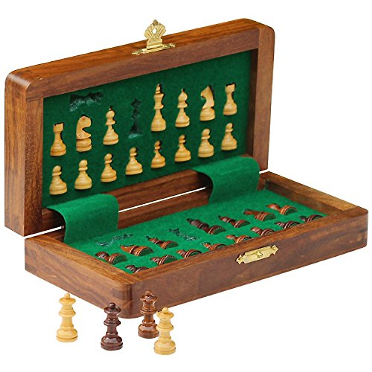 Magnetic Travel Chess Board Set - Classic Wood Staunton 7 X 7 Inch Pocket Chess Set with Folding Game Board Handmade in Fine Rosewood