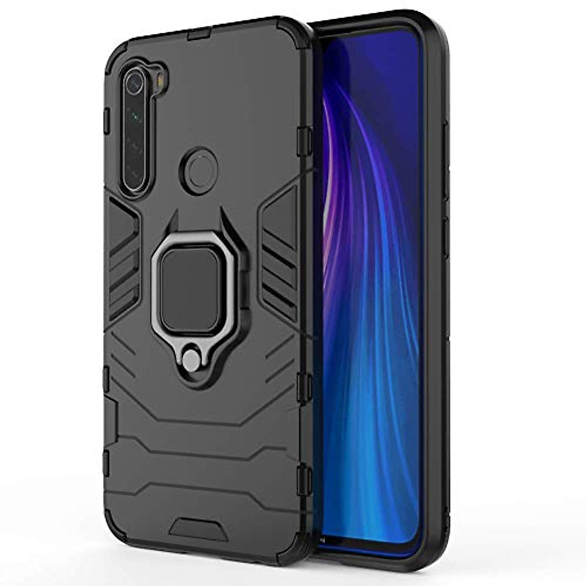 DWAYBOX Case for Xiaomi Redmi Note 8 Ring Holder Iron Man Design 2 in 1 Hybrid Heavy Duty Armor Hard Back Case Cover Compatible with Xiaomi Redmi Note 8 6.3 Inch (Black)
