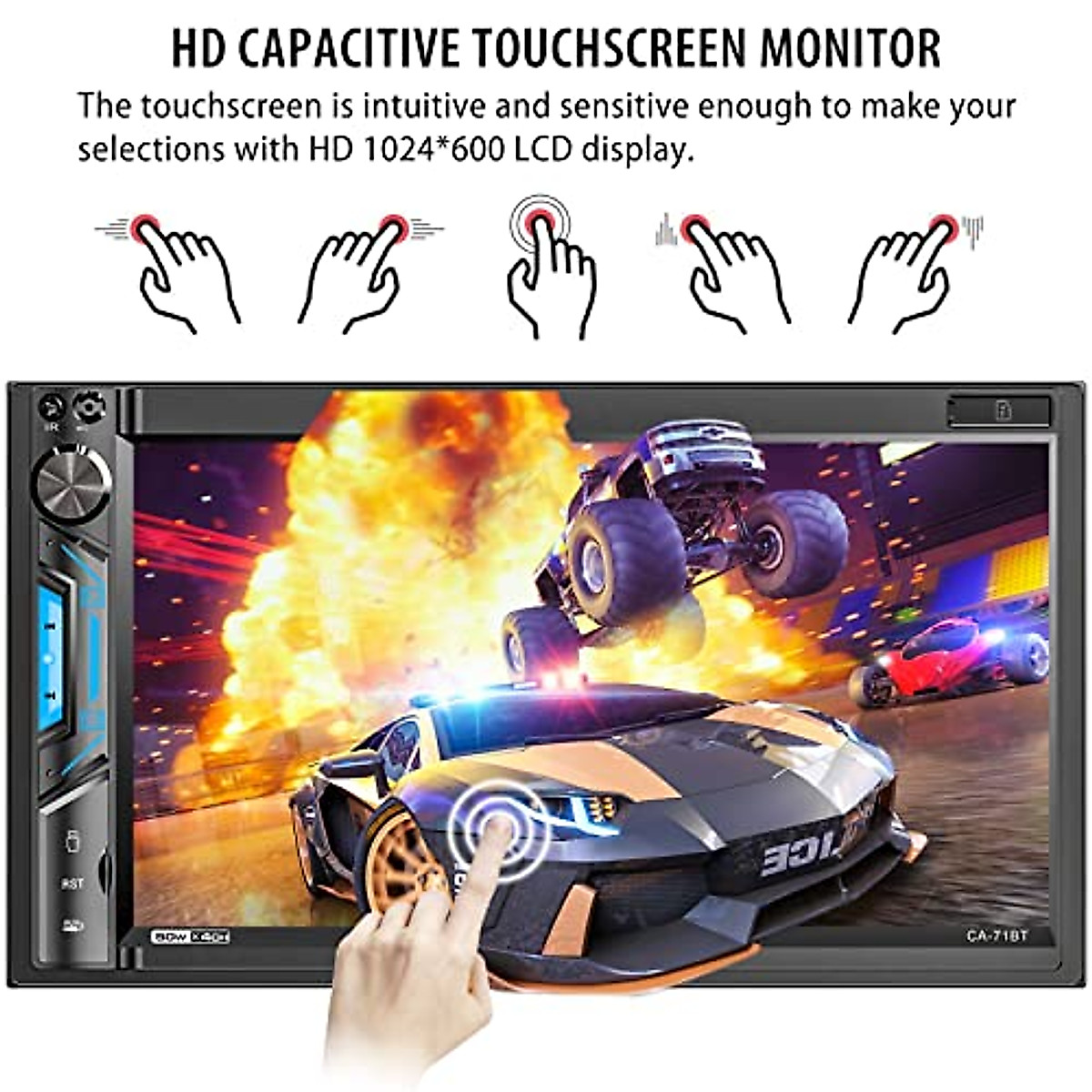 Double Din Car Stereo Receiver: 7 Inch HD Touchscreen Car Audio with Bluetooth – LCD Capacitive Monitor | Mirrorlink | Live Rearview Camera | USB/SD/AUX Input | AM/FM Car Radio | Subwoofer