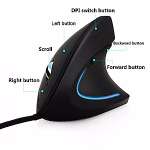 Ai5G Wired Vertical Mouse Adjustable DPI Laptop Desktop Computer Mouse Optical Mice (for Right Hand)