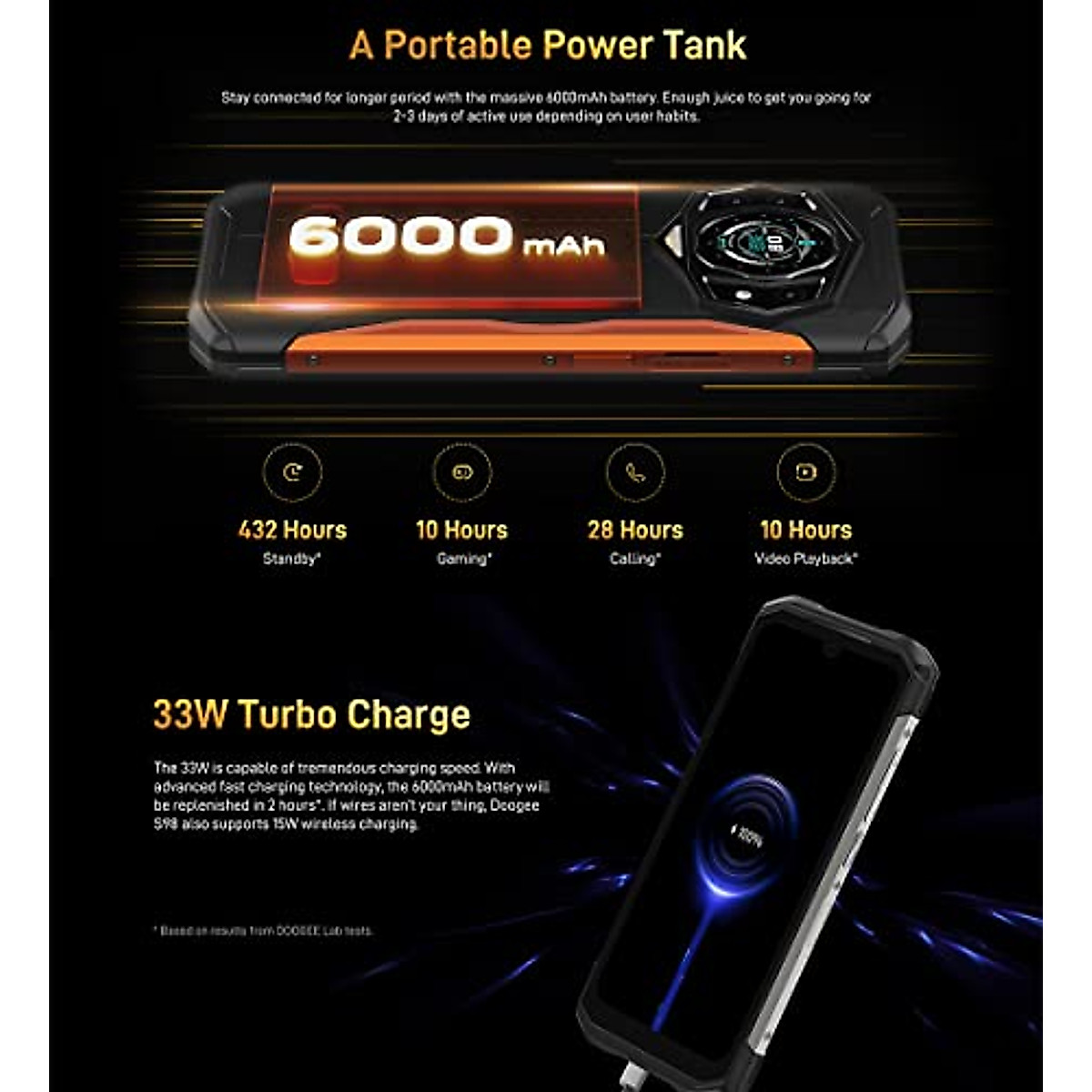 DOOGEE S98 Unlocked Rugged Smartphone, MTK G96 8GB+256GB Android 12 IP68 Waterproof Phone, 64MP+20M Night Vision Camera, 6.3"FHD+, 6000mAh, Global Unlocked Dual SIM 4G Rugged Phone NFC OTG GPS, Black