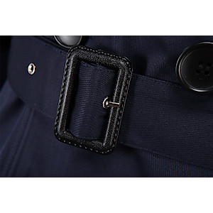 Maiyifu-GJ Men's Double Breasted Trench Coat Stylish Slim Fit Mid Long Belted Windbreaker Lapel Military Jacket with Belt (Dark Blue,XX-Large)