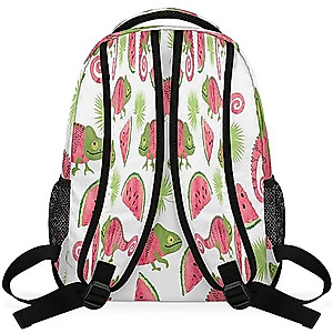 Watermelon Chameleon Travel Laptop Backpacks Lightweight Travel Hiking Camping Casual Daypack Backpack for Men Women Adults