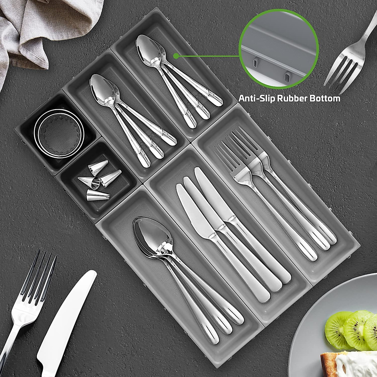 OFFSIR Utensil Organizer for Kitchen Drawers, Silverware Organizer, Cutlery Tray, Drawer Dividers Organizers and Storage -7 PCS