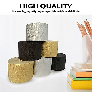 Crepe Paper Streamers 6 Rolls 492ft, Pack of 2 Gold, 2 Silver, 2 Black - Streamers Party Decorations Streamers (1.8 Inch x 82 Ft/Roll),for Party Decorations Birthday Decorations, Wedding Decorations