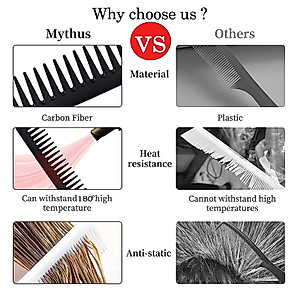 CestoMen 9pcs Carbon Fiber Stylist Combs Set, Anti Static Hair Cutting Comb Salon Styling Hairdressing Carbon Combs Rat Tail Comb for All Hair - Black