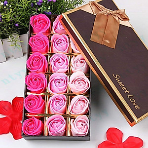 Bath Soap Rose Flower - Rose Petals for Bath, Floral Scented Rose Soap Petals Body Soap in Gift Box for Valentine's Day Anniversary Birthday Mothers Day, Gifts for Her (18 Pcs/Box Gradient Pink)