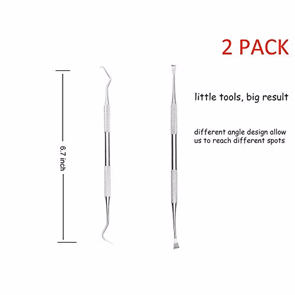 wzhe Dog Tooth Scaler and Scraper - 2 Pack Upgrade Pet Tarter Remover with Different Angles Double Head, Stainless Steel Teeth Cleaning Tools for Dogs