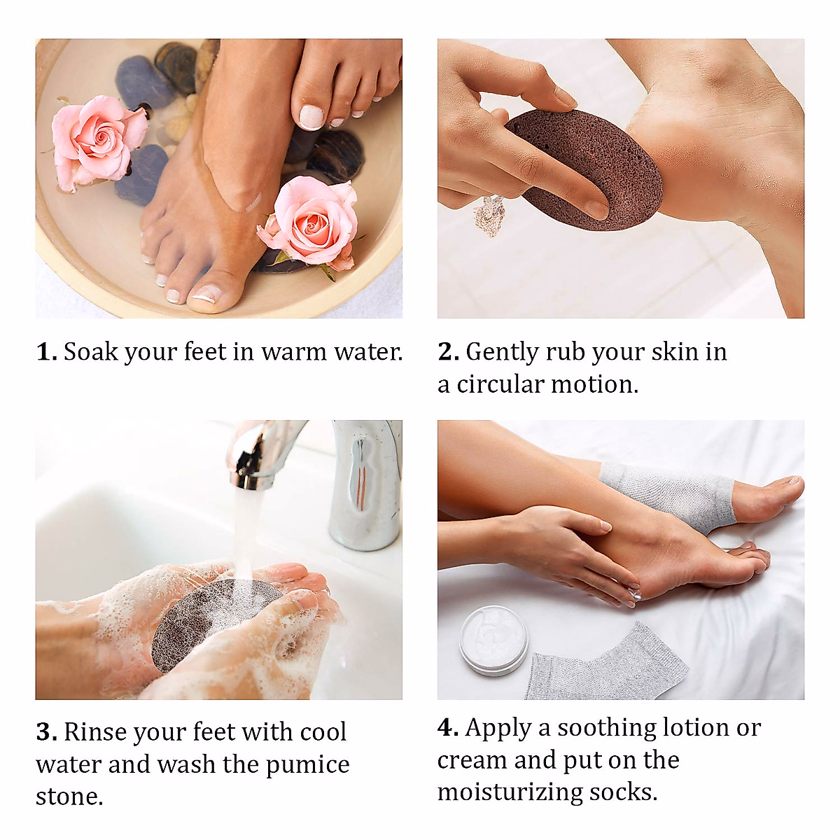 Pumice Stone for Feet & Moisturizing Heel Sleeves - Natural Lava Foot Stone Callus Removing Set - Cracked Heel Treatment - Foot Care Kit for Dry Cracked Feet Body Hands