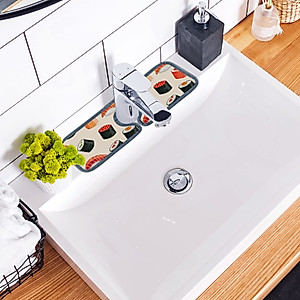 Absorbent Kitchen Faucet Mats 2 Pieces Sushi Delicious Print Faucet Sink Splash Guard Bathroom Counter and RV,Faucet Counter Sink Water Stains Preventer
