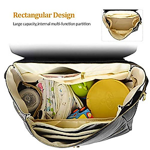 KZNI Leather Diaper Bag Backpack, Diaper Backpack Nappy Baby Bags for Mom Unisex Maternity Diaper Bag with Stroller Hanger|Thermal Pockets|Adjustable Shoulder Straps|Water Proof| LargeCapacity(Black)