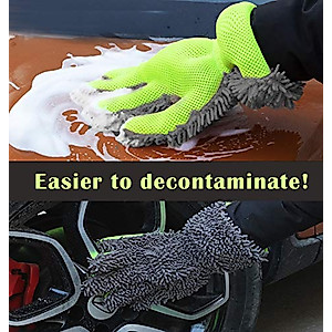BokWin 2-Pack Car Wash Mitt Scratch Free, 5-Finger Microfiber Wash Mitts, Car Interior Exterior Cleaning Gloves, Auto Chenille Washing Sponge Kits for Cleaning Wheel Tight Spot