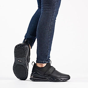 LARNMERN Non Slip Work Shoes for Women Food Service Kitchen Chef Waterproof Shoe Restaurant Slip on Walking Sneakers Fashion Air Cushion Working Footwear Black 10