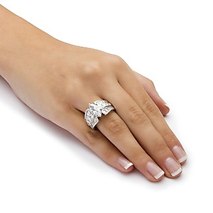 PalmBeach Platinum-Plated Marquise Cut Cubic Zirconia Engagement Ring Sizes 6-10 Size 9