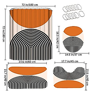 Alabohuke 4 Pcs Simple Style Shower Curtain Set, Abstract Art Bathroom Decoration Set with Rugs, Toilet Lid Cover and Bath Mat, Bathroom Curtains Set with 12 Hooks, Polyester Fabric, 72x72 Inch