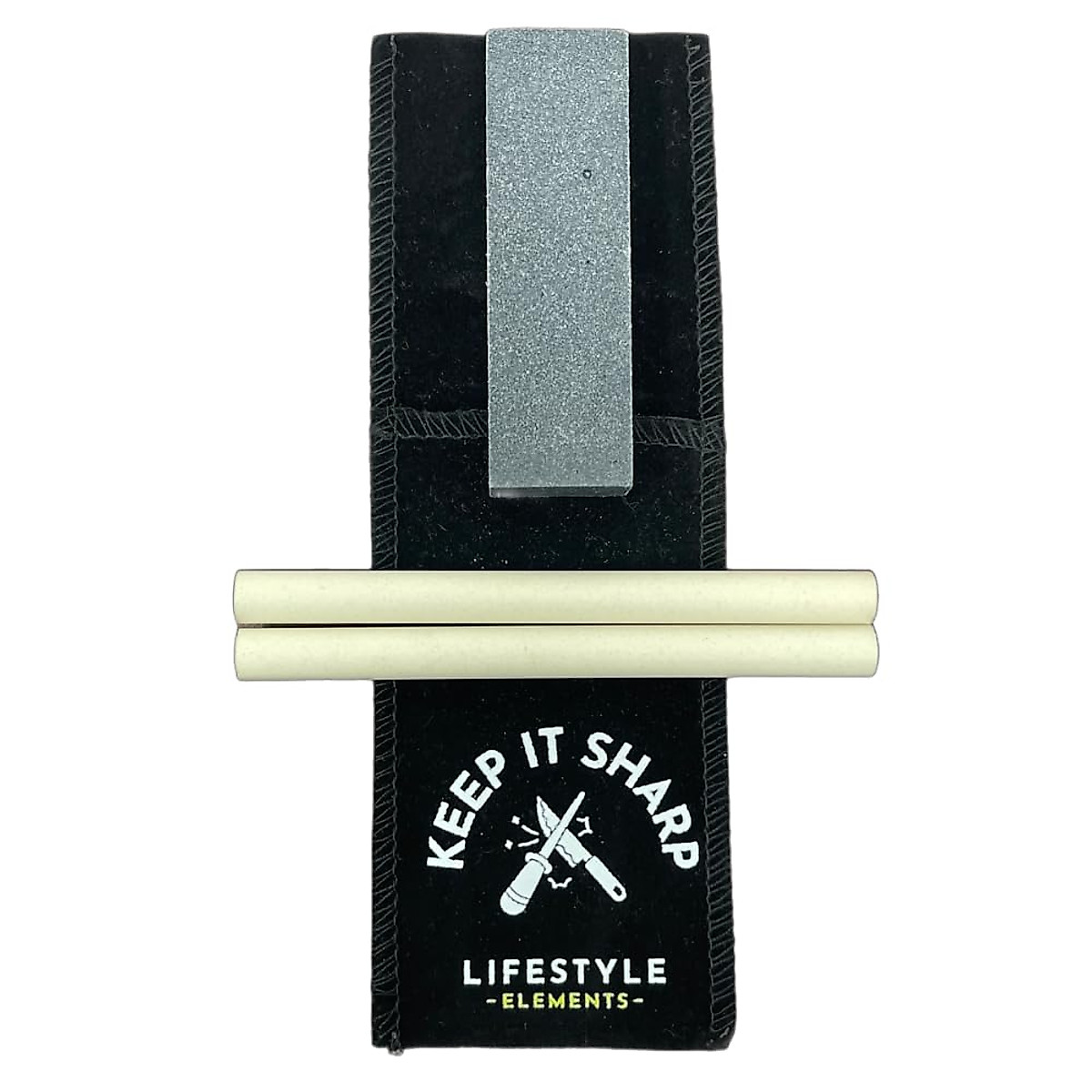 Honing Rod Knife Sharpener Bundle - Arkansas Sharpeners 4 1/2in Ceramic Rod (Pack of 2) and Super Rust Eraser Sharpening Rod Cleaner (Pack of 1) with Protective Storage Pouch by Lifestyle Elements