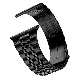 iiteeology Metal Band Compatible with Apple Watch Band 49mm 45mm 44mm 42mm, Upgraded Business Stainless Steel Link Band for Apple Watch Ultra 2/Series 9/Ultra/Series 8/7/6-7 Beads, Black