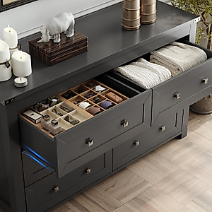 Boonatu Black Dresser for Bedroom with 6 Drawers, Wood Dressers Chest of Drawers with Metal Handles, Modern Bedroom Dresser with Drawers for Closet Hallway, Living Room, Black