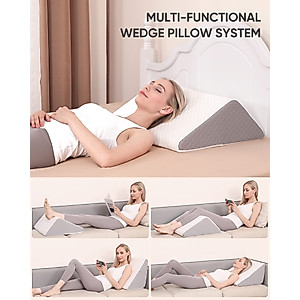 Forias Knee Wedge Pillow 8" Pure Memory Foam Bed Wedge Pillow for Sleeping After Surgery Triangle Pillow for Knee Support Leg Elevation Sciatica Knee Hip Back Pain Relief