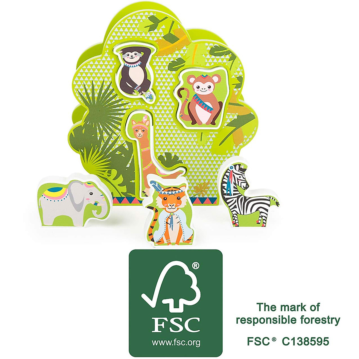 small foot wooden toys Small Foot Wooden Toys Wooden Jungle Animal Peg Puzzle & Carrying Case designed for children 12+ months, Multi (11091)