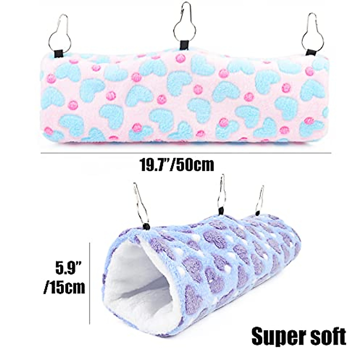 EISMC2 2 Pieces Small Pet Cage Hammock Hanging Tunnel for Small Animals Hanging Bed Cage Guinea Hammock Cage Accessories for Ferret Rat Chincilla Hammock Sleeper Cage Accessories Set (Pink)
