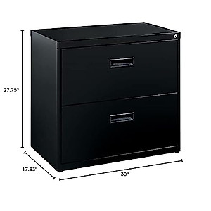 Hirsh 30" W Metal 2 Drawer Lateral File Cabinet Set Black with Front/Back Rails, Fully Assembled