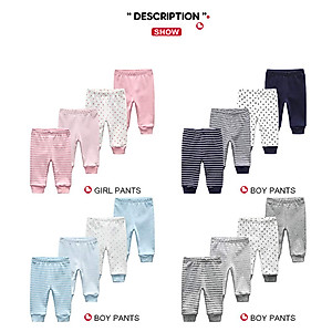 Unisex Newborn Baby Cotton 4-Pack Pants Embroidery Pringting Casual Leggings 0-24 Months for Boys and Girls Darkblue