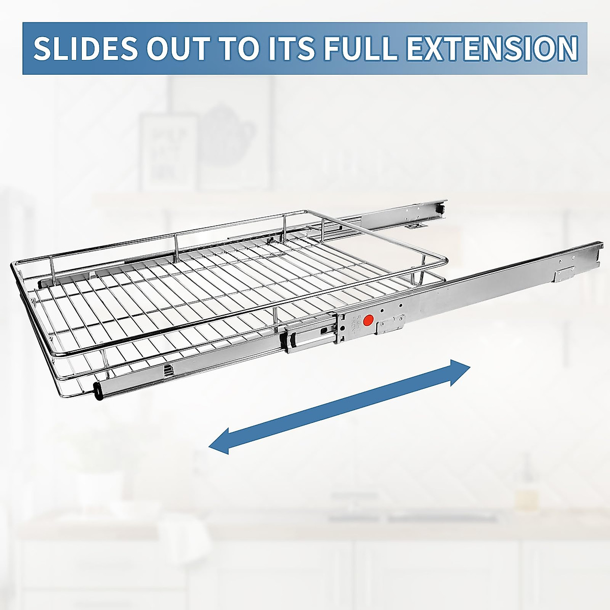 Fineera Pull Out Cabinet Drawer Organizer Sliding Drawer Storage Heavy Duty Slide Out Pantry Shelves for Home and Kitchen, 14'' W x 21'' D, Requires at Least 15-1/4'' Cabinet Opening