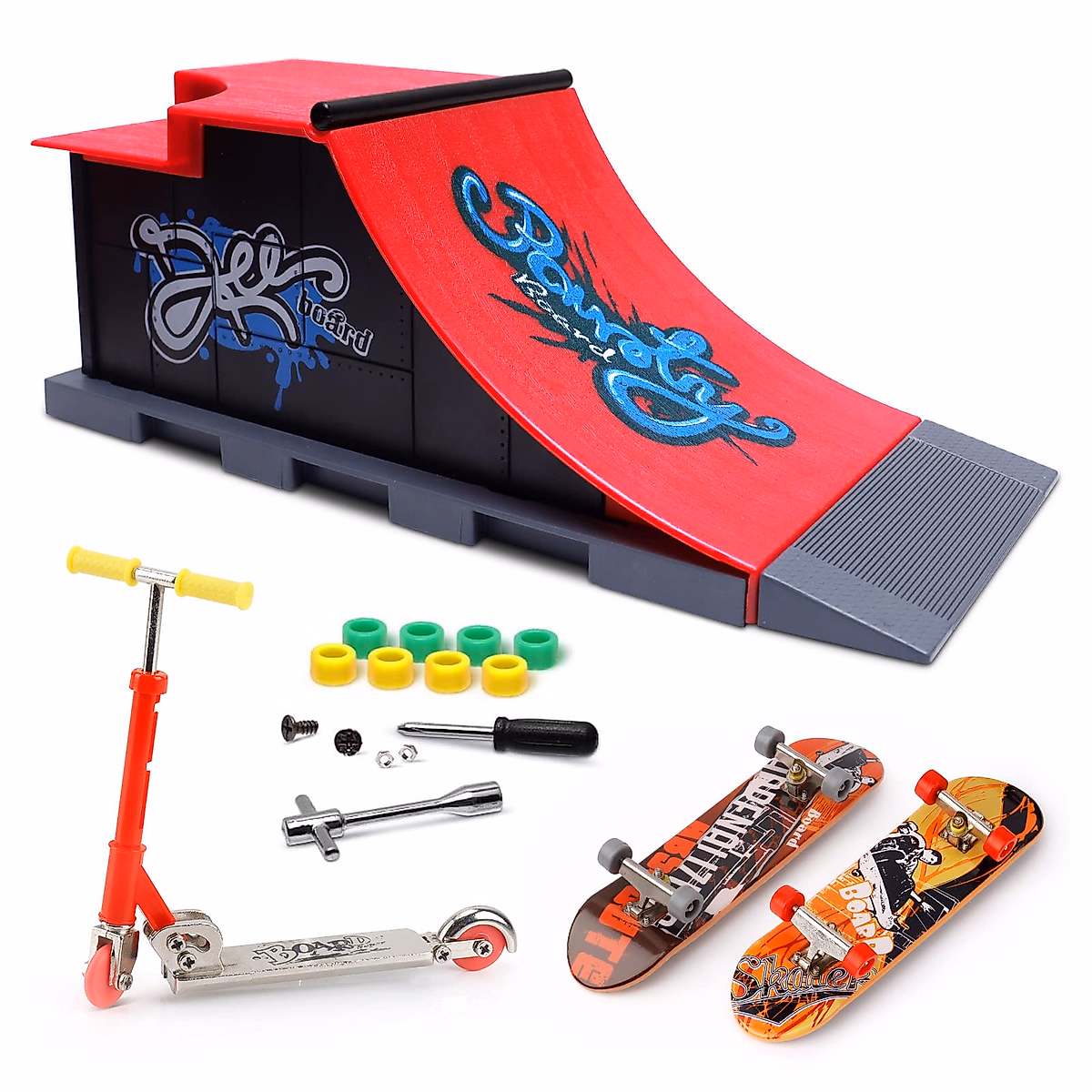 EPOGG Mini Finger Skateboard Ramp Set, Skate Park Kit Ramp with Tools for Fingerboards Training Props Interactive Freestyle Skate Game, Finger Skateboards for Adults & Kids
