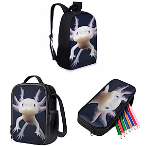 AmzPrint Axolotl Animal Print Bookbag With Lunchbox For Girls American Children Back To School Gift 3pcs Backpack Set