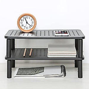 LOTEYIKE 2 Pack Monitor Riser Desktop Stand, Flat Screen TV Monitor Stand Riser, Sturdy Metal Laptop Computer Monitor Stand Shelf for Printer, iMac, 3 Height Adjustable PC Stand with Mesh Platform