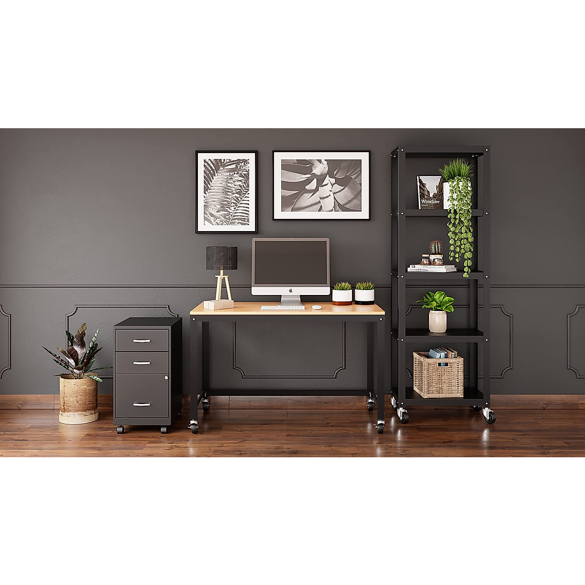 Space Solutions RTA 72-inch High Mobile 5-Shelf Metal Bookcase Black