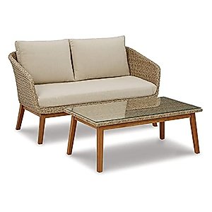 Signature Design by Ashley Crystal Cave Loveseat with Table Set of 2, 0, Beige