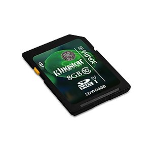 Kingston Digital 8 GB SDHC/SDXC Class 10 UHS-1 Flash Memory Card 30MB/s (SD10V/8GB)
