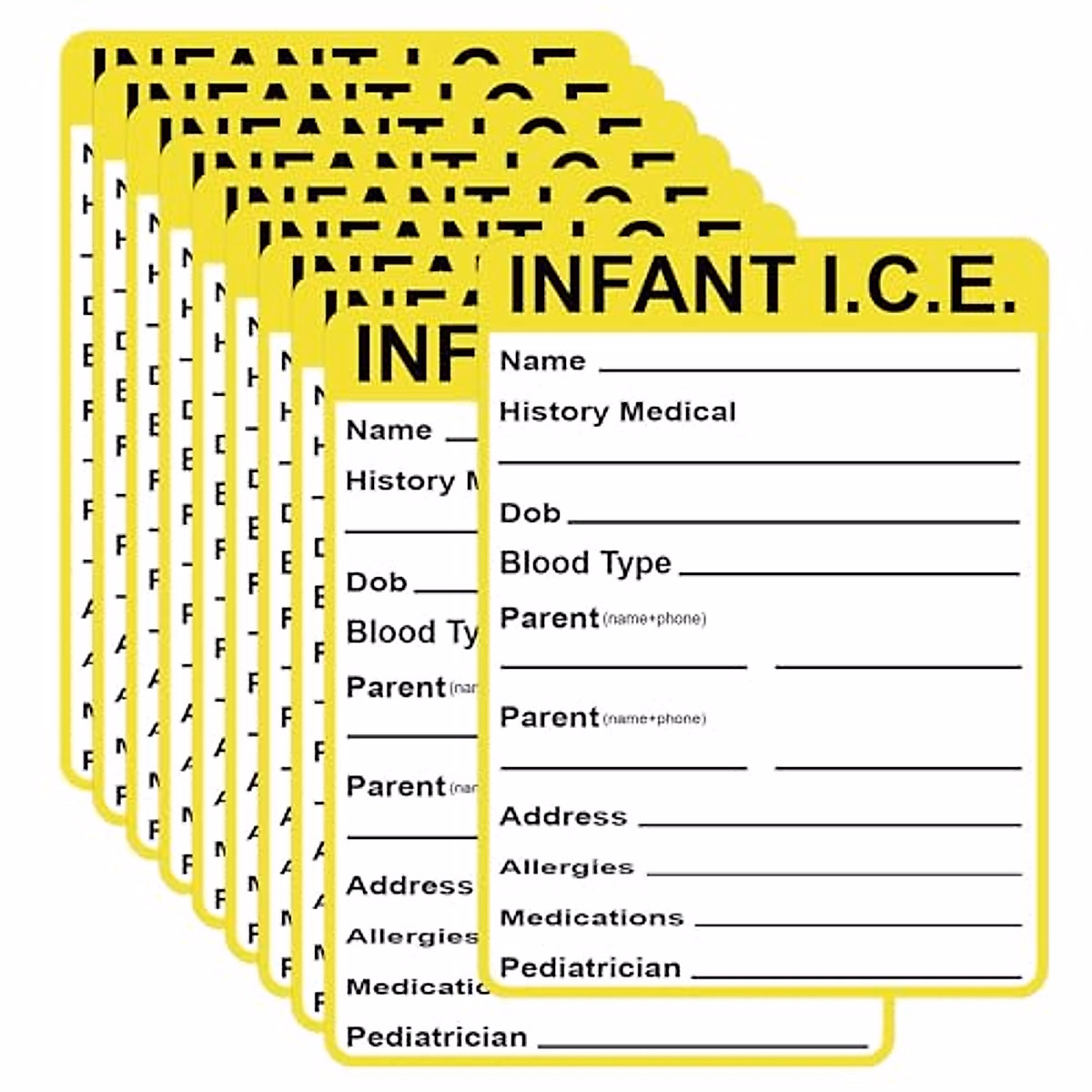 Infant I.C.E.(in Case of Emergency) Card Sticker 3 x 4 Inch Child Emergency Identification Contact Car Seat Stickers - Kids Car Seats Alert Attachment Tag Safety Decals 25 Pcs